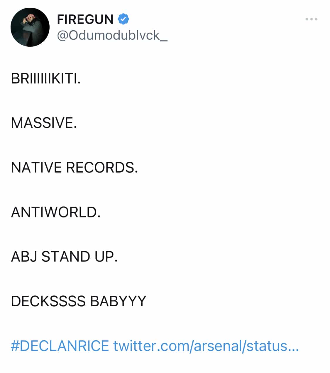 Arsenal Announce record signing of Declan Rice with song by Nigerian ...